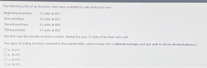 Solved The following units of an inventory item were | Chegg.com