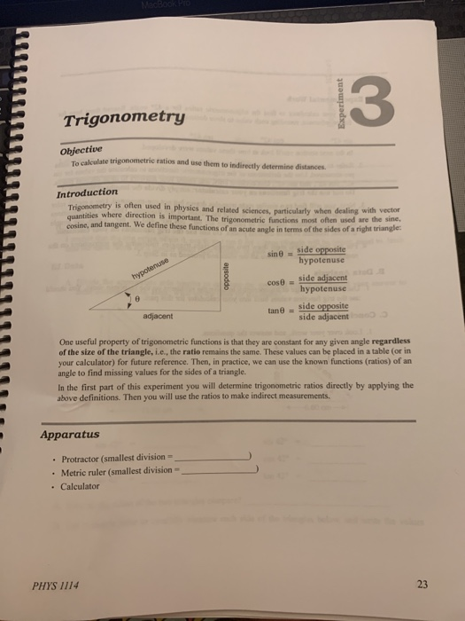 Solved Experiment 13 Trigonometry Objective To calculate | Chegg.com