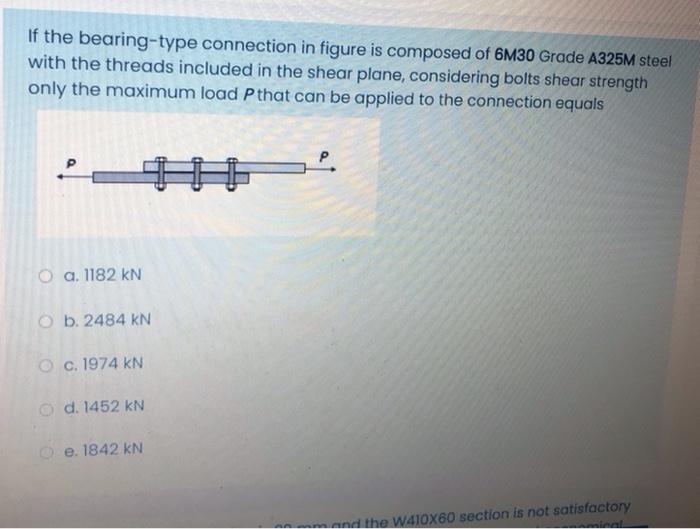 Solved If the bearing-type connection in figure is composed | Chegg.com