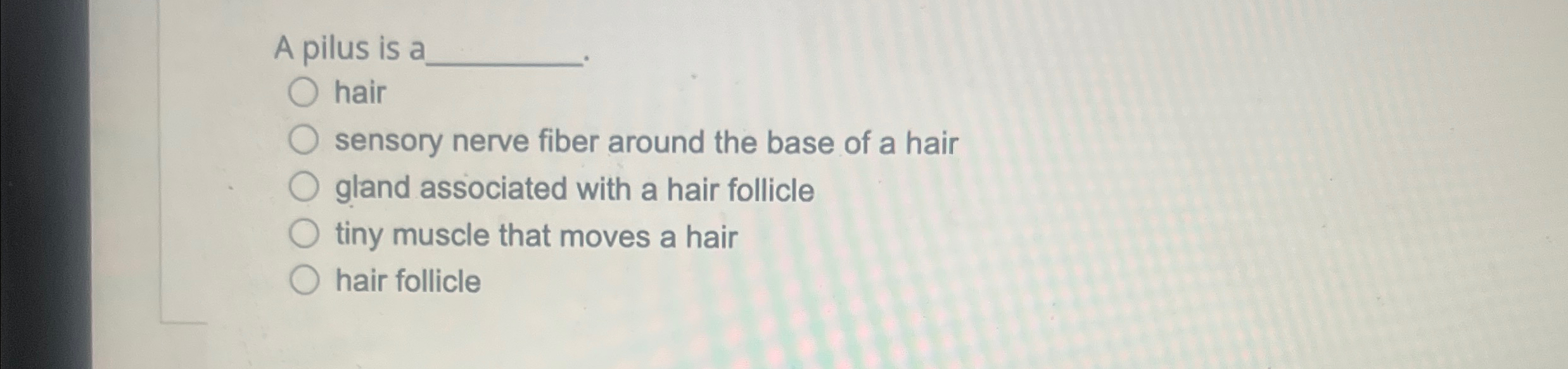 Solved A pilus is a ﻿hair ﻿sensory nerve fiber around | Chegg.com