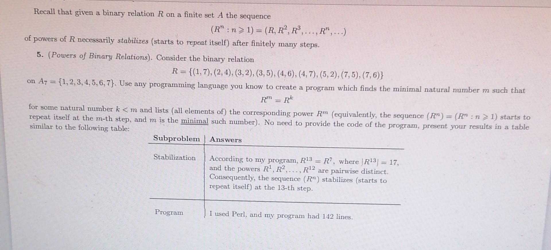 Solved Recall that given a binary relation R on a finite set | Chegg.com