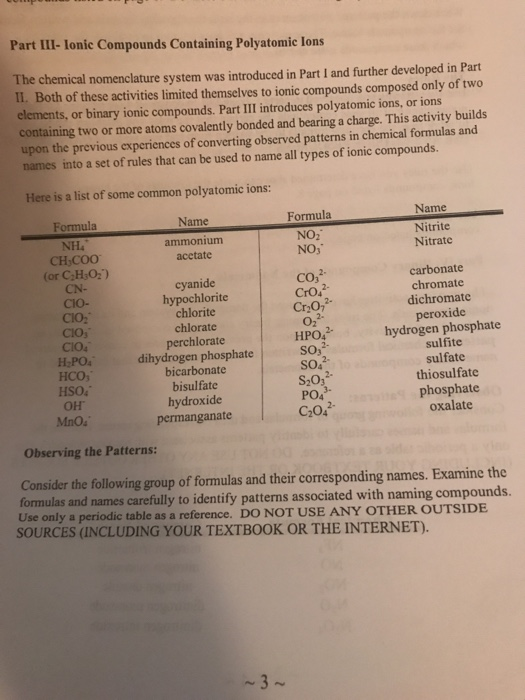 Solved Part III-lonic Compounds Containing Polyatomic lons | Chegg.com