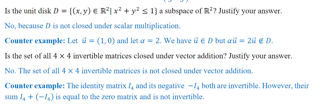 Solved Is the unit disk D={(x,y)inR2|x2+y2≤1} ﻿a subspace of | Chegg.com