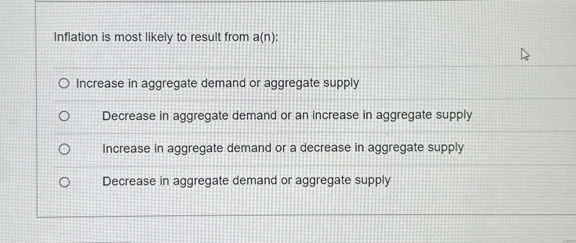 Solved Inflation is most likely to result from a(n):Increase | Chegg.com