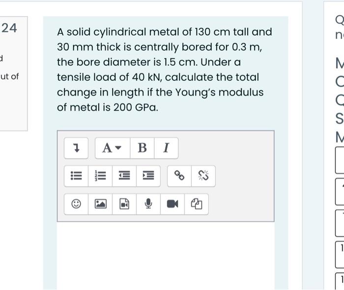 Solved 24 n A solid cylindrical metal of 130 cm tall and 30 | Chegg.com