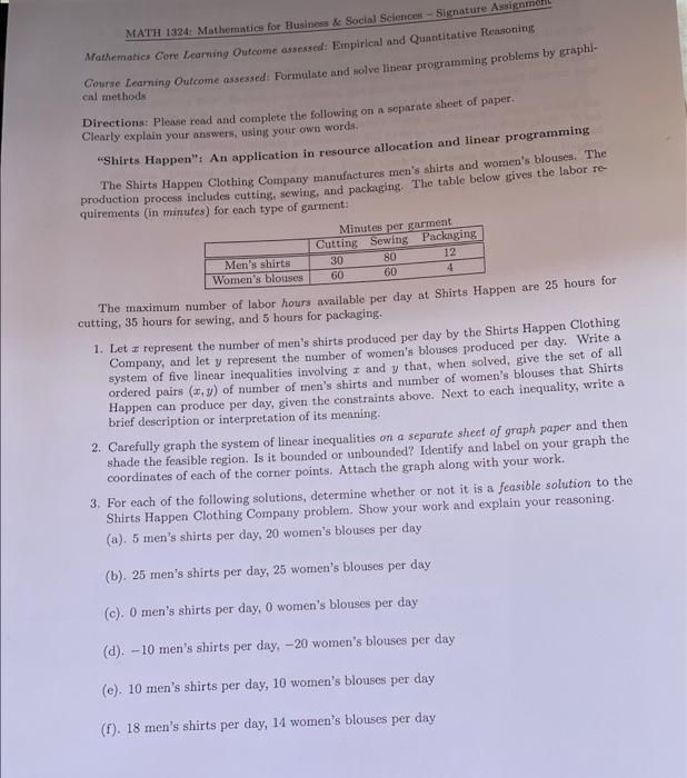 Solved MATH 1324: Mathematics for Business & Social Sciences | Chegg.com