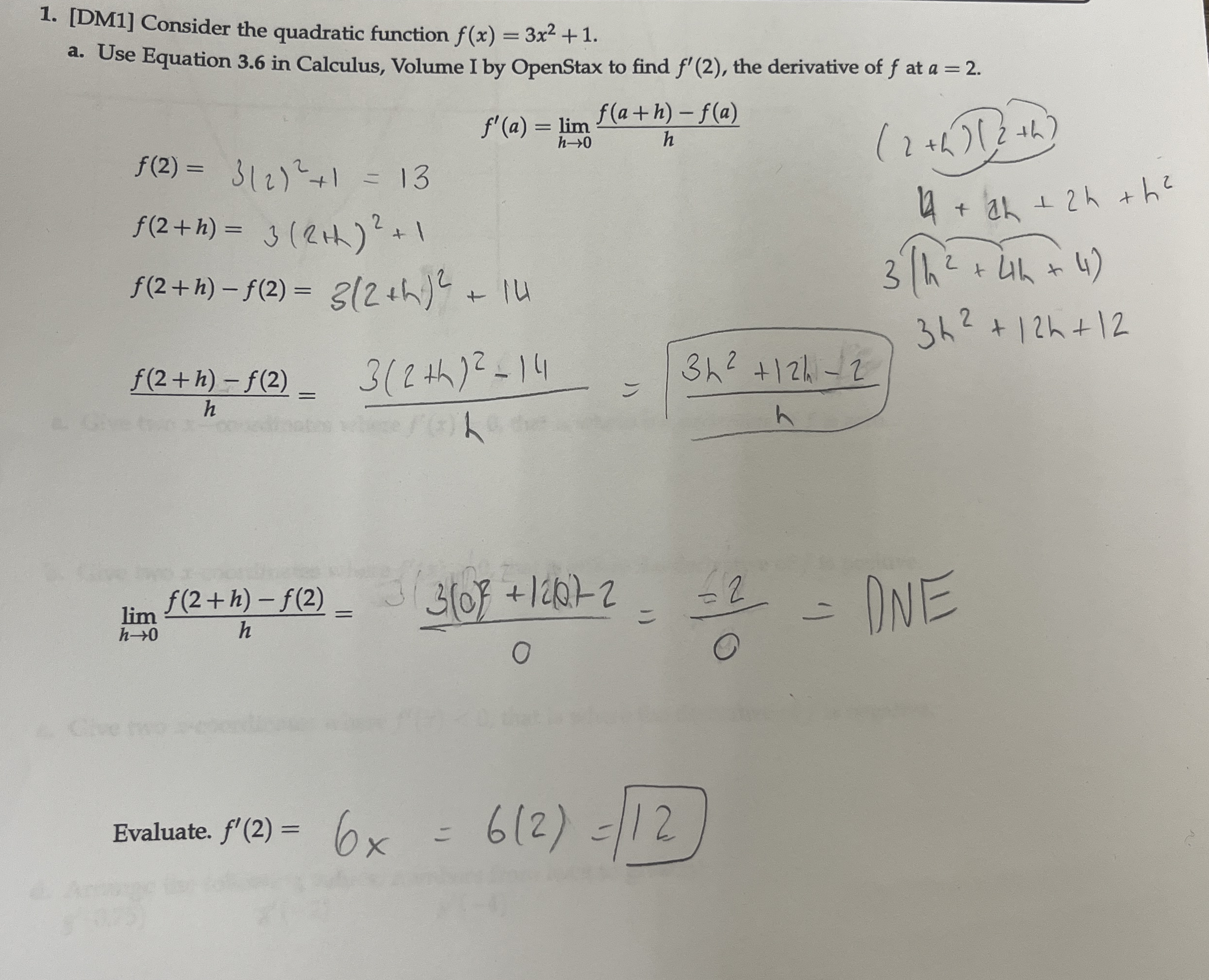 Solved [DM1] ﻿Consider the quadratic function f(x)=3x2+1.a. | Chegg.com