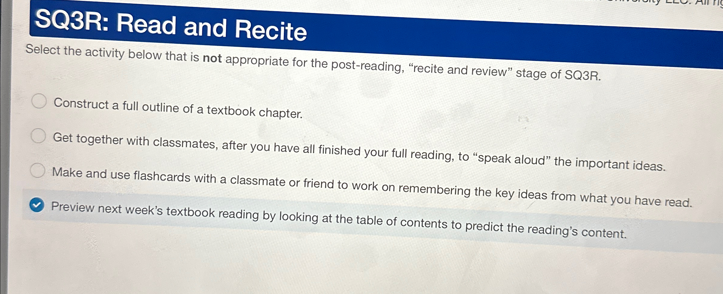 Solved SQ3R: Read and ReciteSelect the activity below that | Chegg.com