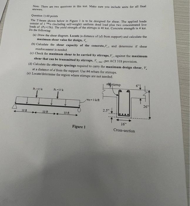 Solved Question 1) 60 points The T-beam shown below in | Chegg.com