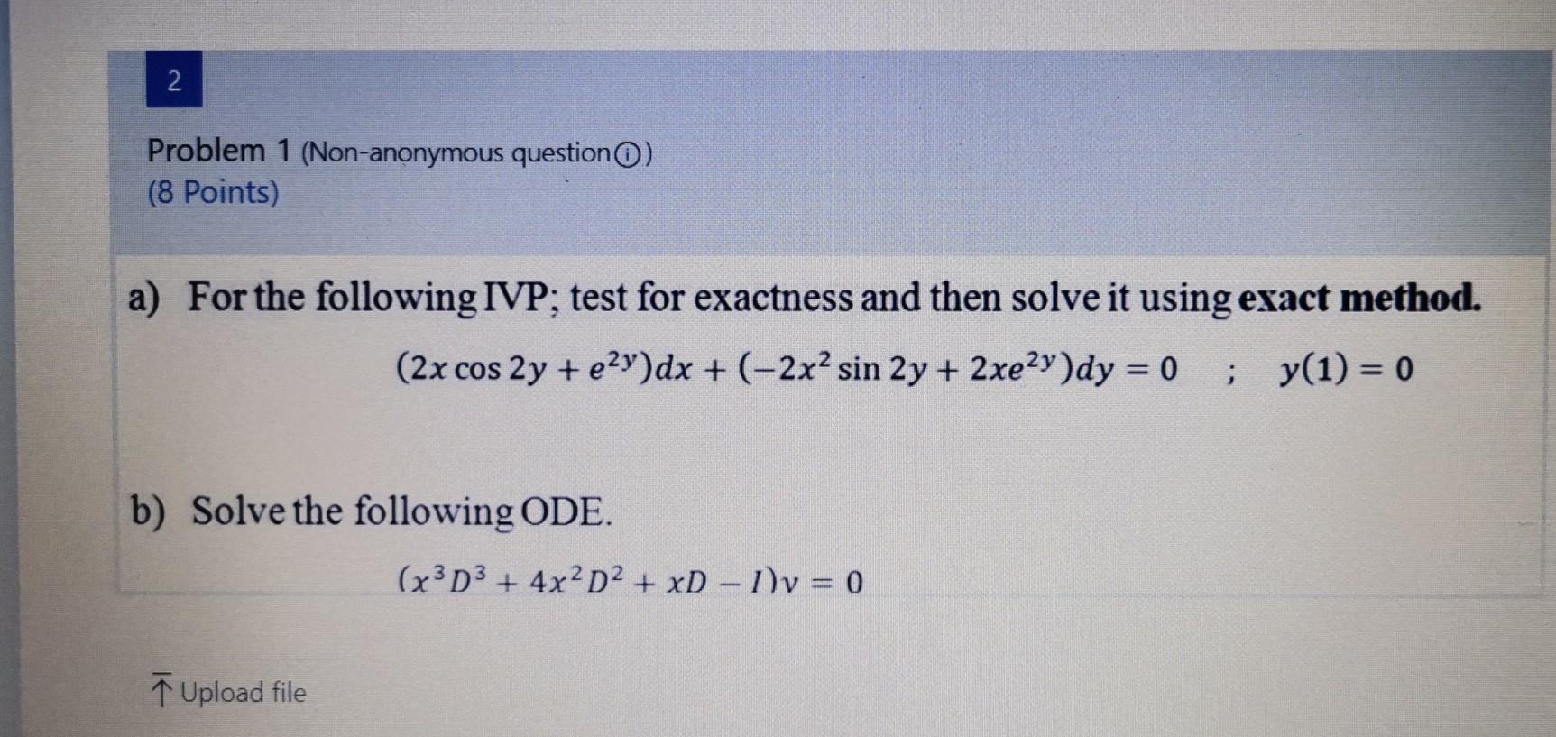 Solved 2 Problem 1 (Non-anonymous question ) (8 Points) a) | Chegg.com