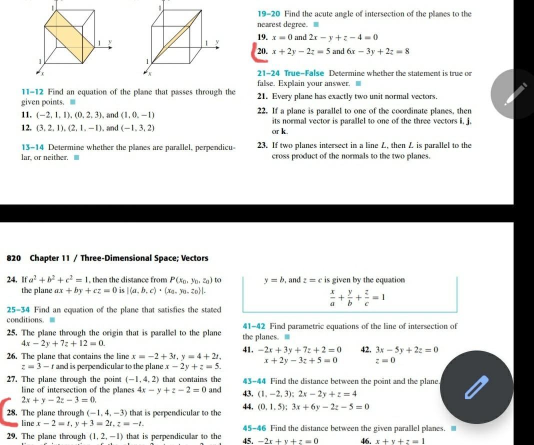 Solved A A 19-20 Find the acute angle of intersection of the | Chegg.com