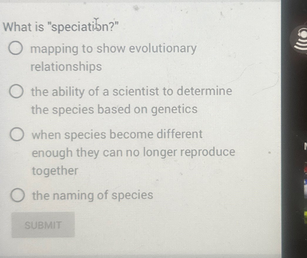 Solved What is "speciation?"mapping to show evolutionary | Chegg.com