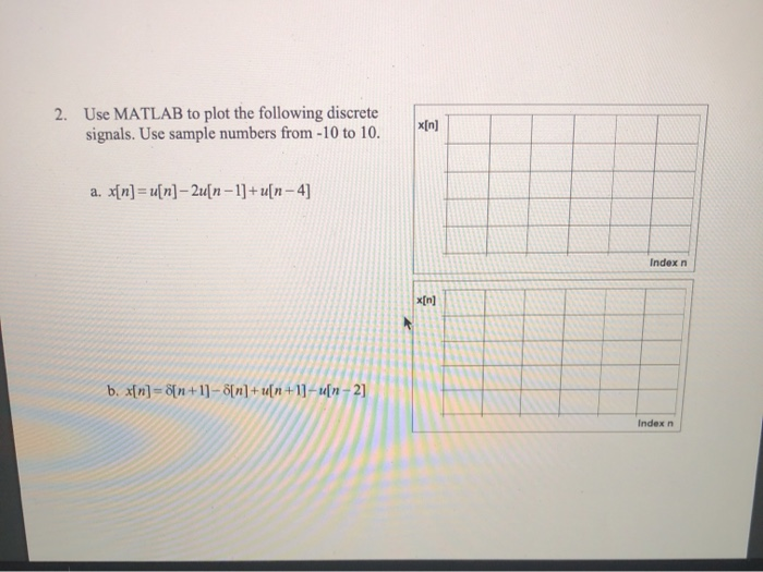 Solved 2. Use MATLAB to plot the following discrete signals. | Chegg.com
