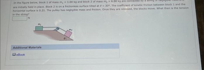 Solved In the figure below, block 1 of mass m1=1.00 kg and | Chegg.com