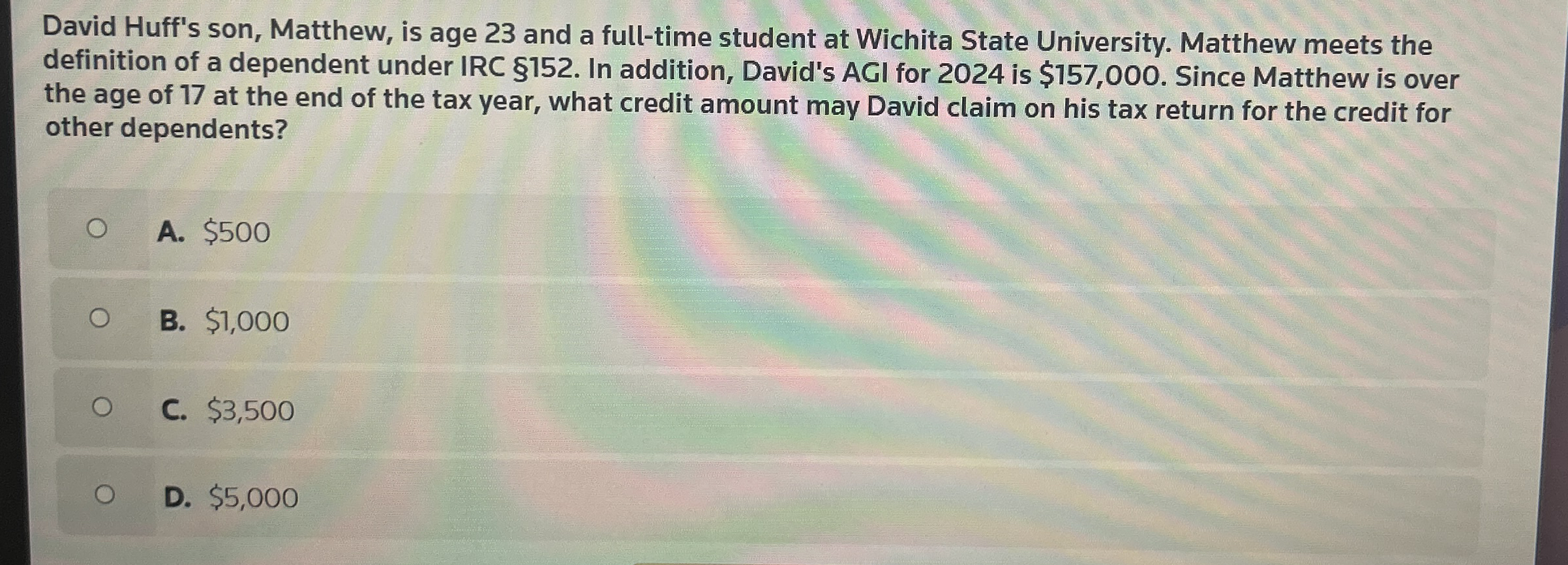 Solved David Huff's son, Matthew, is age 23 ﻿and a full-time | Chegg.com