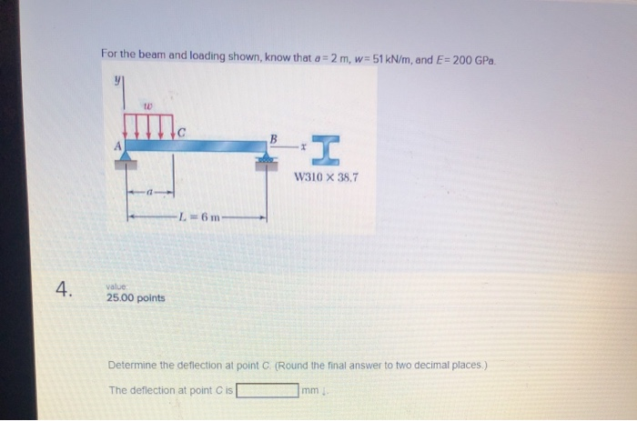 Solved For the beam and loading shown, know that a= 2 m, | Chegg.com
