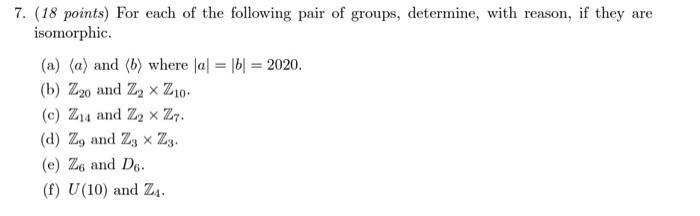 Solved 7. (18 points) For each of the following pair of | Chegg.com