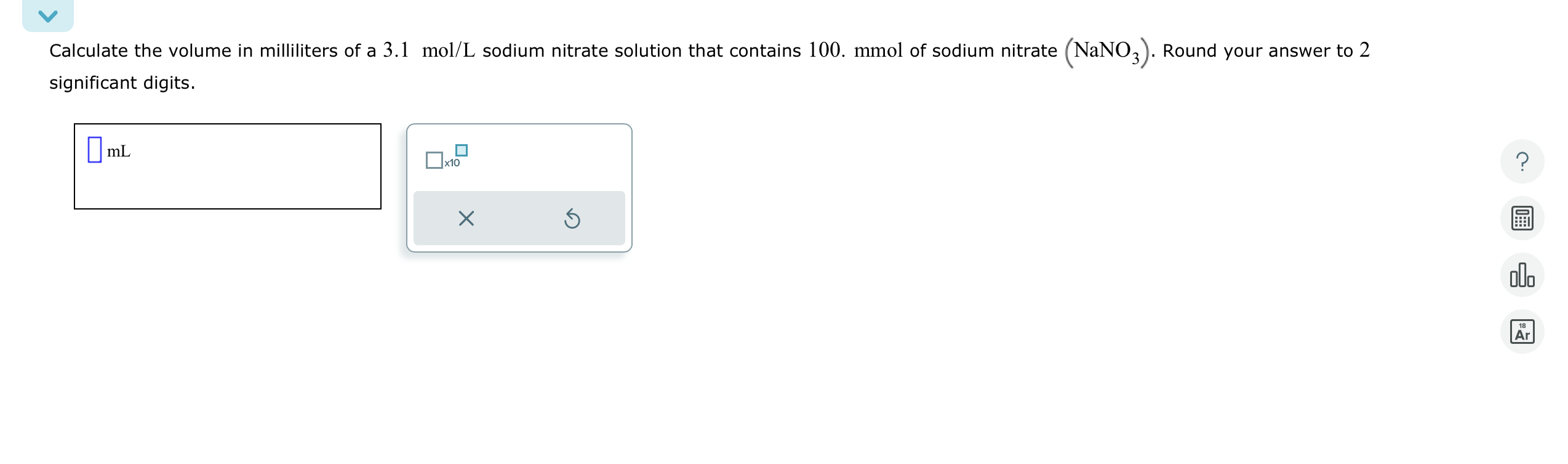 Solved Calculate the volume in milliliters of a 3.1molL | Chegg.com