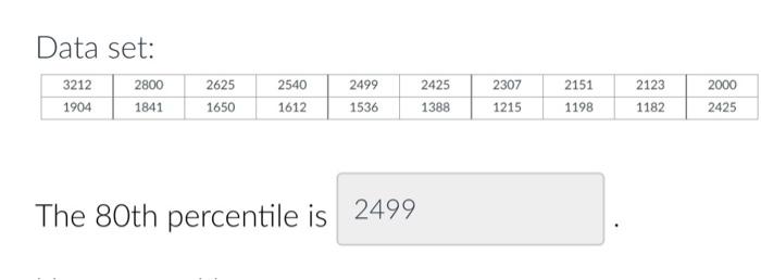 Solved Data set: The 80th percentile is | Chegg.com