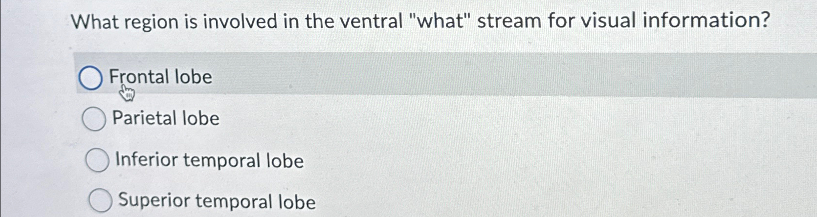 Solved What region is involved in the ventral "what" stream | Chegg.com