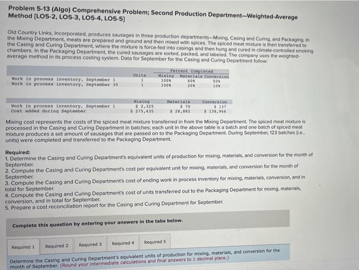Solved Problem 5-13 (Algo) Comprehensive Problem; Second | Chegg.com