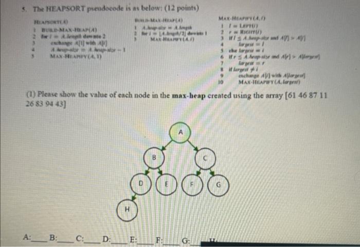 Solved $. The HEAPSORT pseudocode is as below: (12 points) | Chegg.com