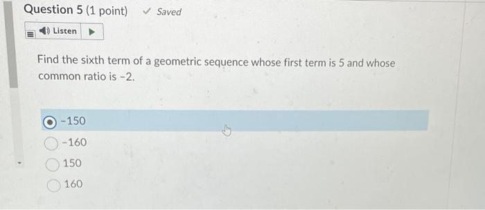 Solved Find the sixth term of a geometric sequence whose | Chegg.com