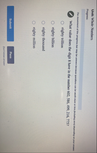Solved Unit: Whole NumbersProgress:The movement of the | Chegg.com
