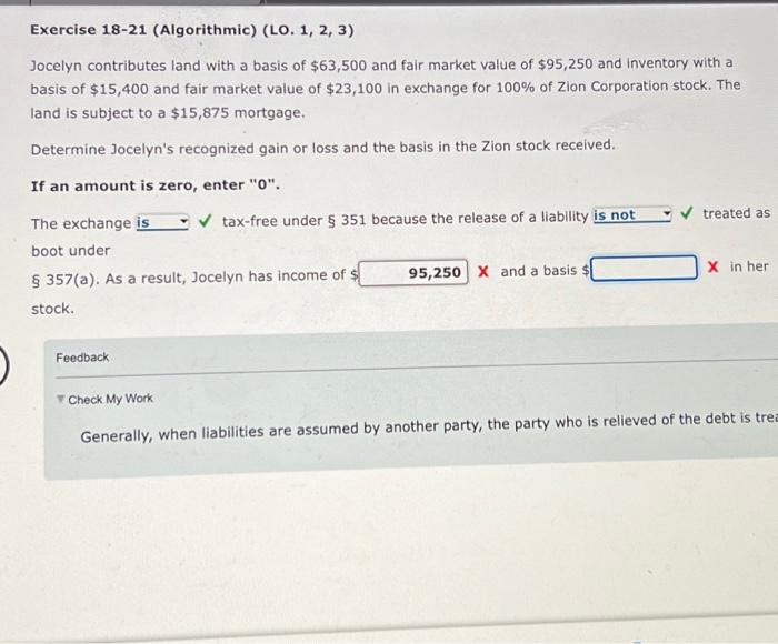 Solved Jocelyn contributes land with a basis of $63,500 and | Chegg.com