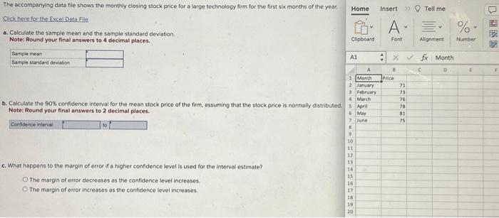 Solved The accompanying data file shows the monthly closing | Chegg.com