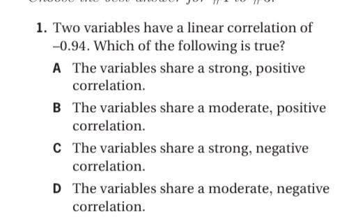 Solved 1. Two variables have a linear correlation of -0.94. | Chegg.com