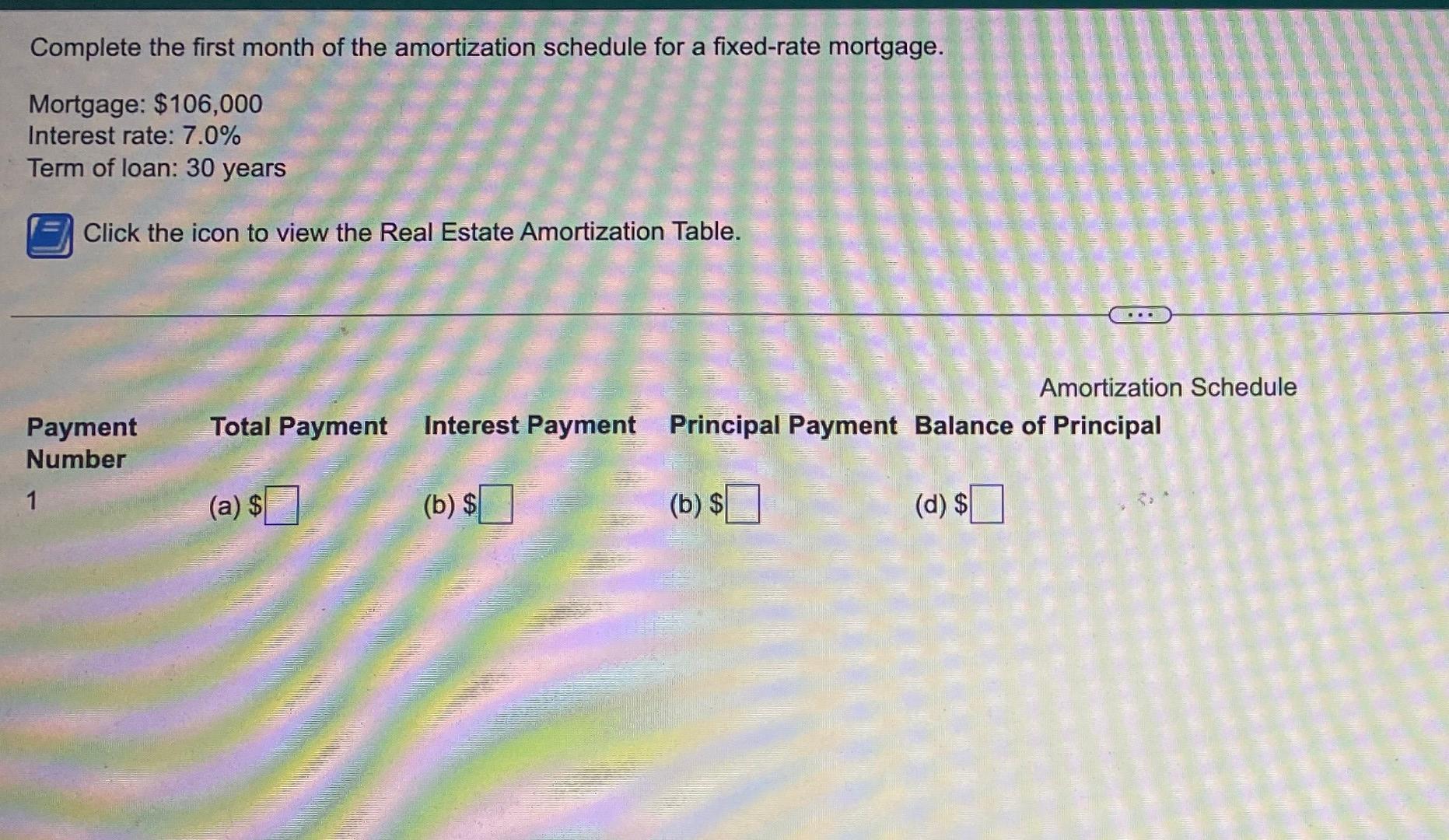 Solved Complete the first month of the amortization schedule | Chegg.com