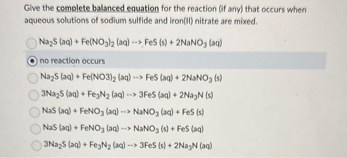 Solved Give the complete balanced equation for the reaction | Chegg.com