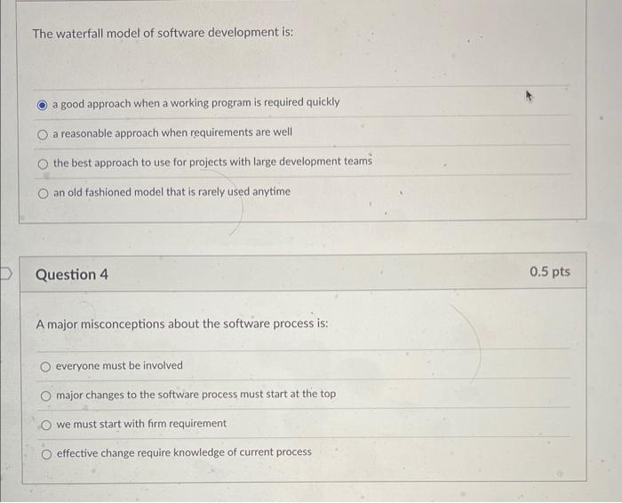 Solved The waterfall model of software development is: a | Chegg.com