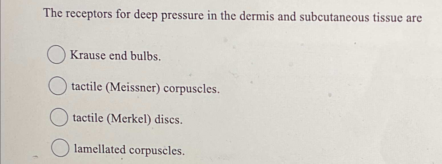 Solved The receptors for deep pressure in the dermis and | Chegg.com