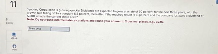 Solved 11 5 points eBook 100 Hint Synovec Corporation is | Chegg.com