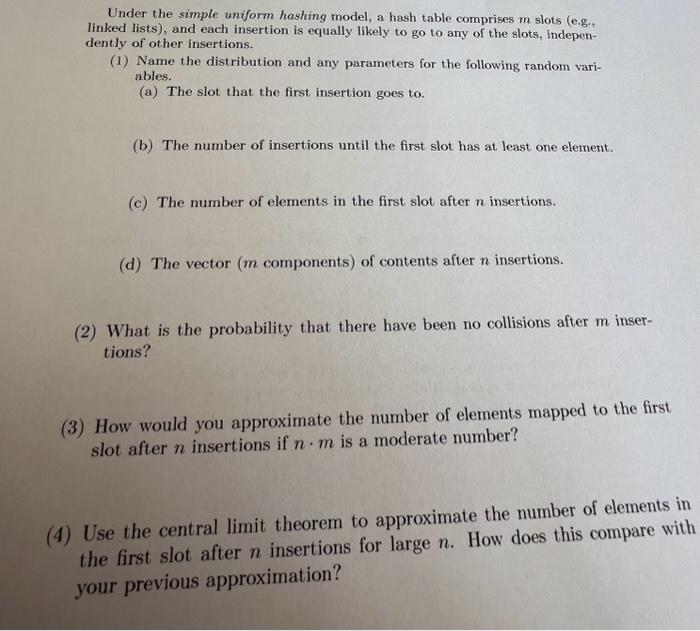 Solved Under the simple uniform hashing model, a hash table | Chegg.com