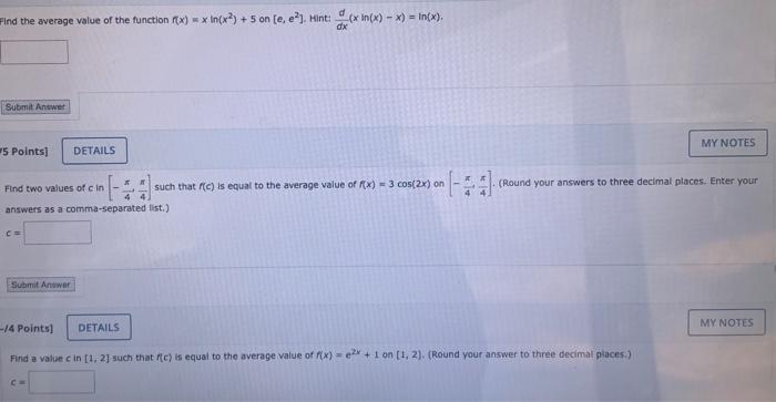 Solved Find the average value of the function f(x)=xln(x2)+5 | Chegg.com