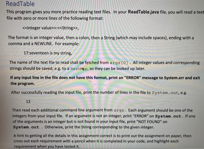 ReadTable This program gives you more practice | Chegg.com