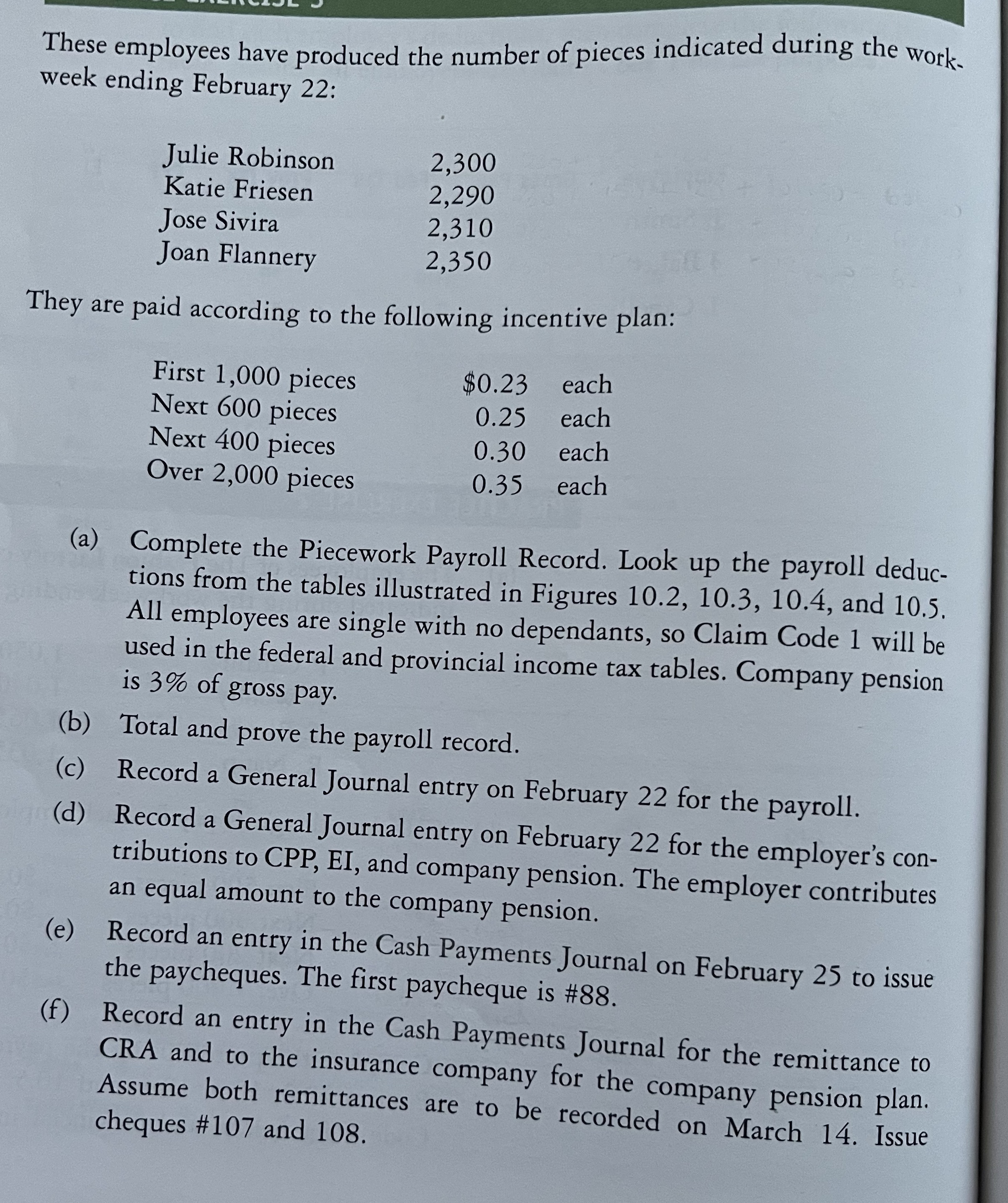 Solved These employees have produced the number of pieces | Chegg.com