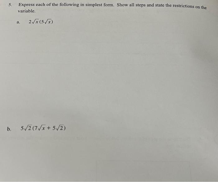 Solved 5. Express each of the following in simplest form. | Chegg.com