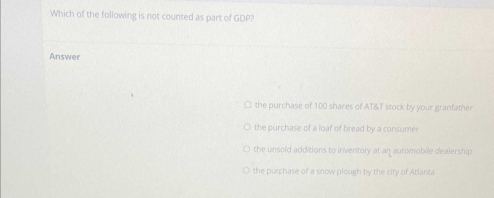 Solved Which of the following is not counted as part of | Chegg.com