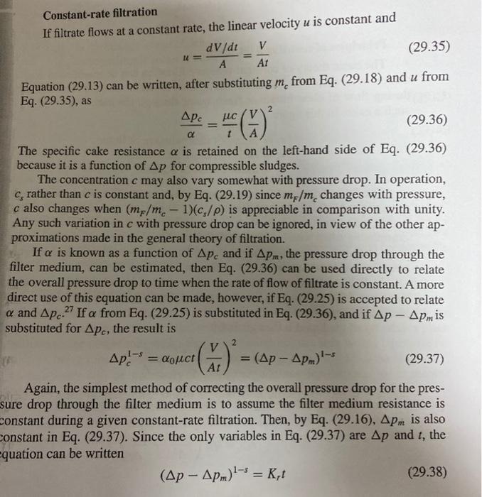 Solved 11 = Constant-rate filtration If filtrate flows at a | Chegg.com