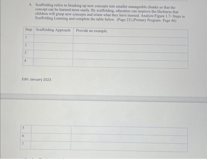 4. Scaffolding refers to breaking up new concepts | Chegg.com