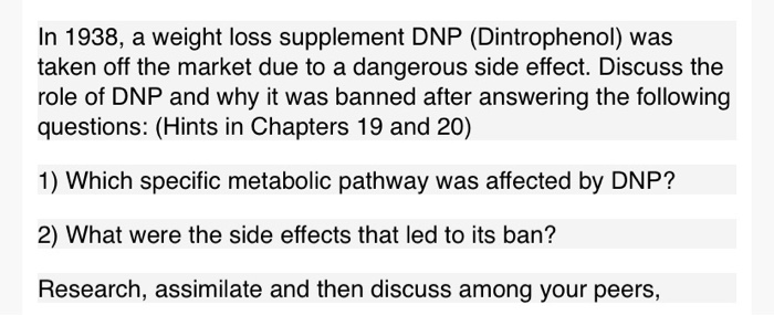 Solved In 1938, a weight loss supplement DNP (Dintrophenol) | Chegg.com