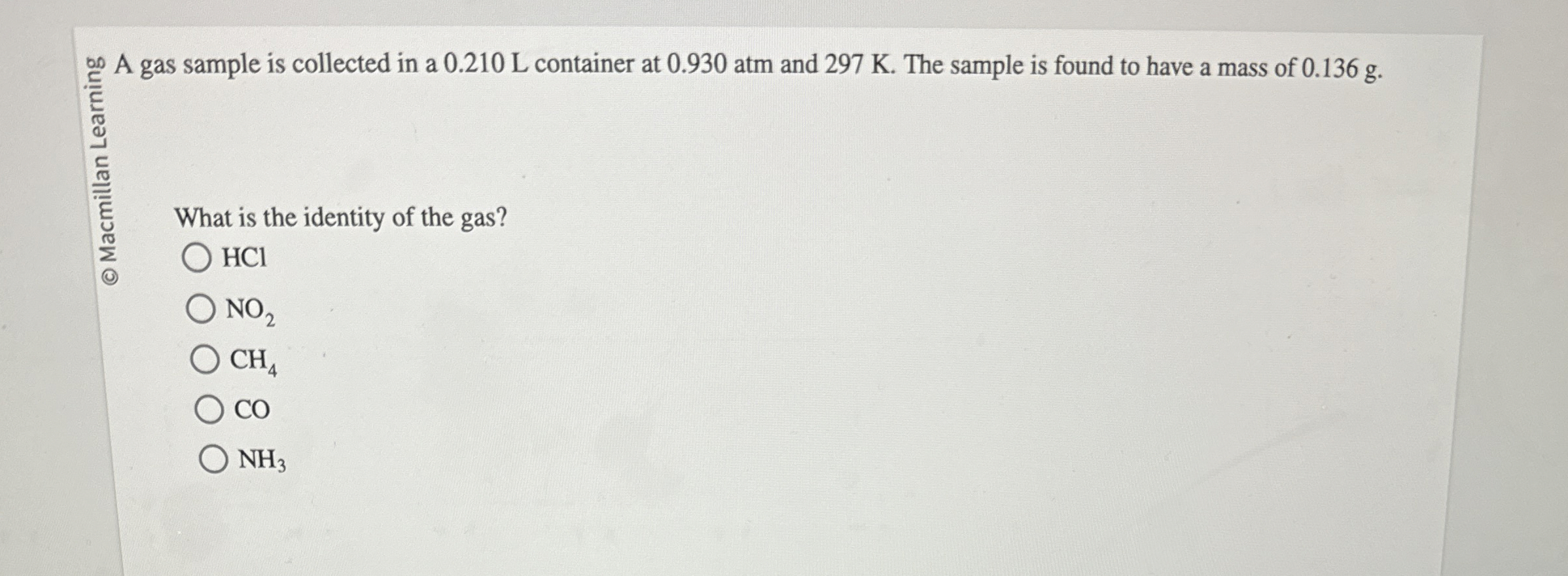 Solved an A gas sample is collected in a 0.210 ﻿L container | Chegg.com