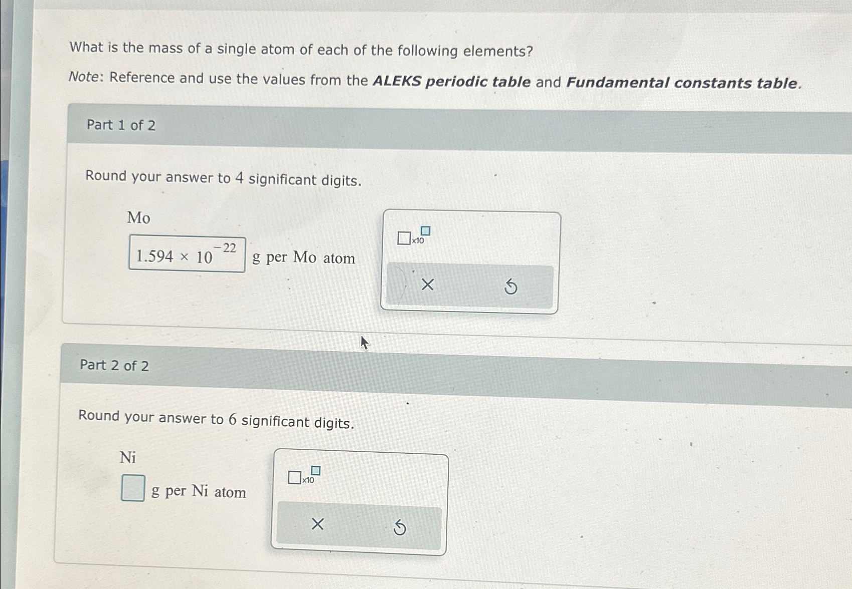 Solved What is the mass of a single atom of each of the | Chegg.com