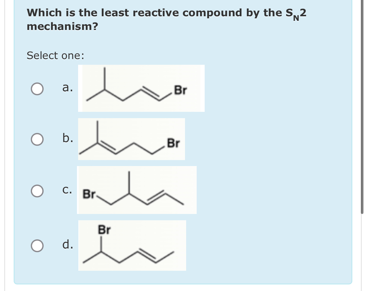 Solved Which is the least reactive compound by the SN2 | Chegg.com