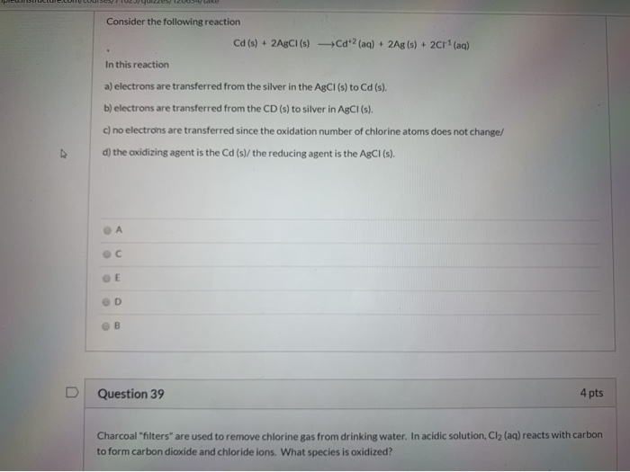 Solved Consider the following reaction Cd (s) + 2AgCl | Chegg.com