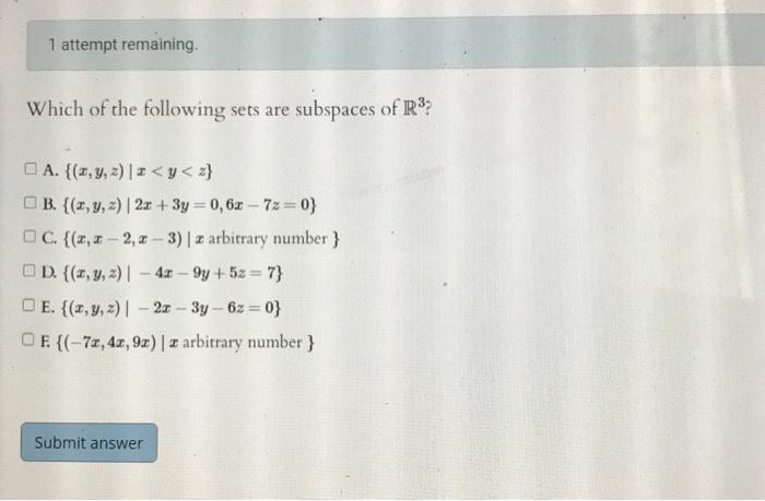 Solved 1 attempt remaining. Which of the following sets are | Chegg.com